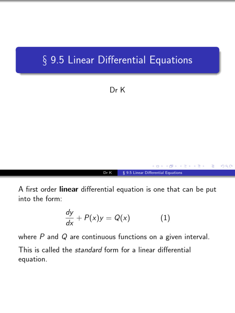 9.5 Linear Differential Equations | PDF | Equations | Integral