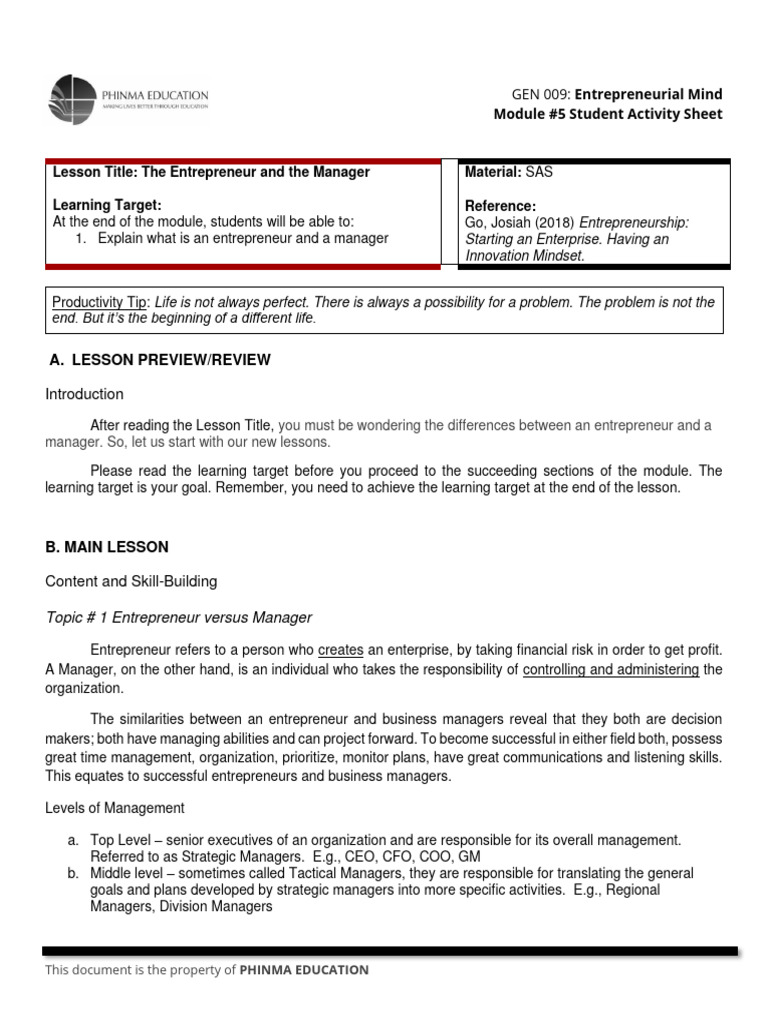 GEN 009 Module 5 SAS | PDF | Entrepreneurship | Motivation