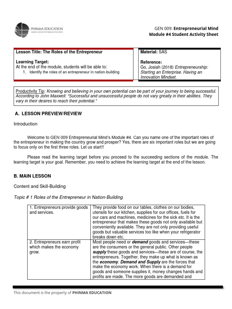 GEN 009 Module 4 SAS | PDF | Entrepreneurship | Economies GEN 009 Module 4 SAS | PDF | Entrepreneurship | Economies