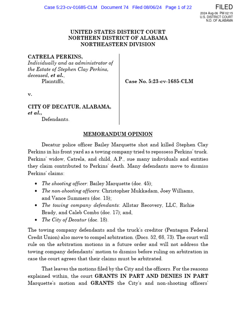 Opinion On Perkins Civil Rights Lawsuits Partial Dismissal | PDF ...