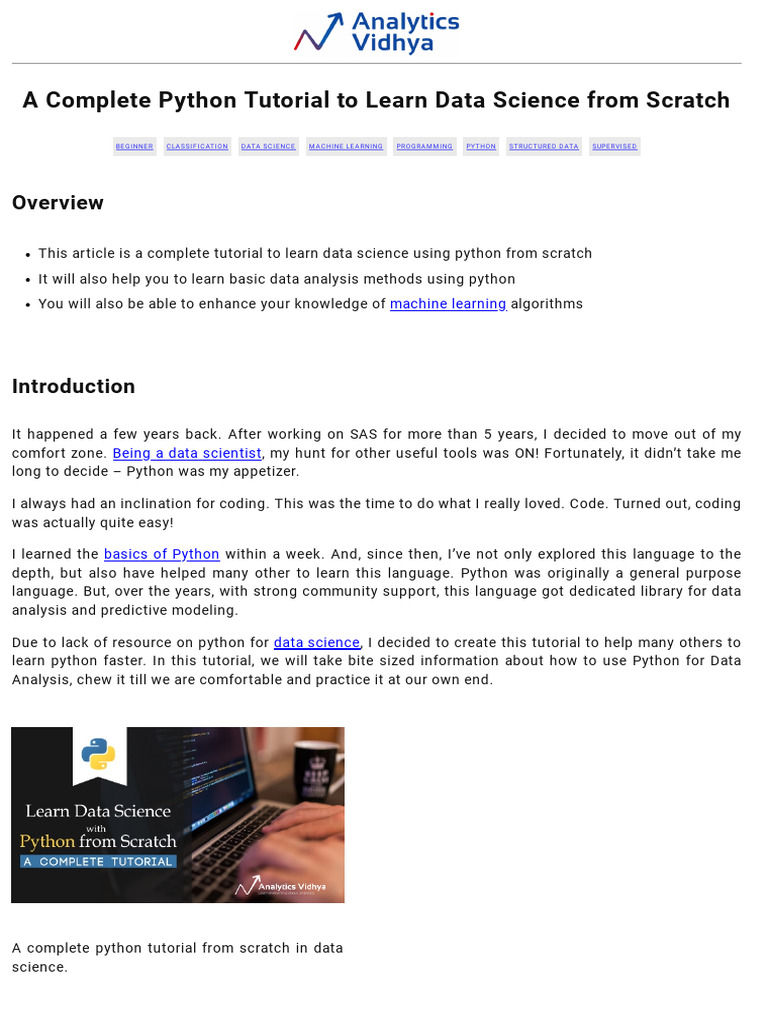 01 Complete Tutorial Learn Data Science Python Scratch 2 Pdf Cross Validation Statistics