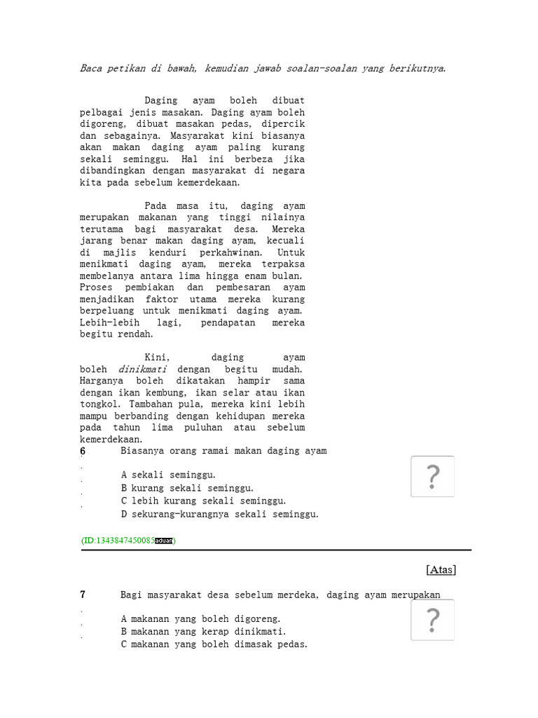 Baca Petikan Di Bawah, Kemudian Jawab Soalan-Soalan Yang Berikutnya | PDF