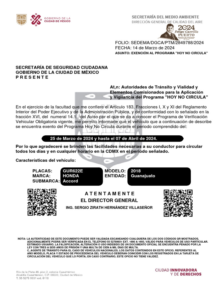 Pase CDMX 25032024 14 dias | PDF | México | Gobierno