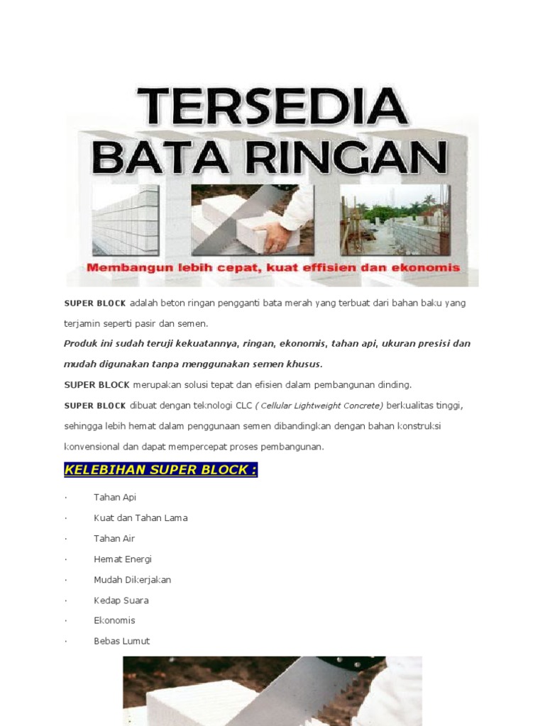 Bata Ringan Setara Hebel, Citicon, Power Block Harga Murah Di Bekasi | PDF