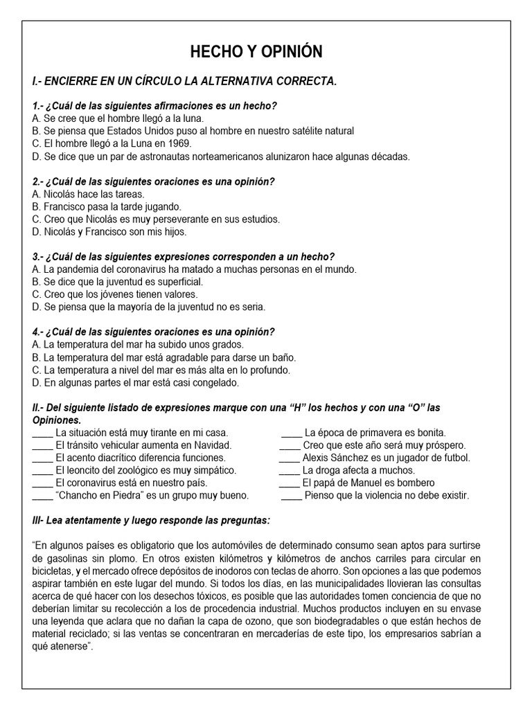 Ficha Hecho y Opinión 2dosec | PDF