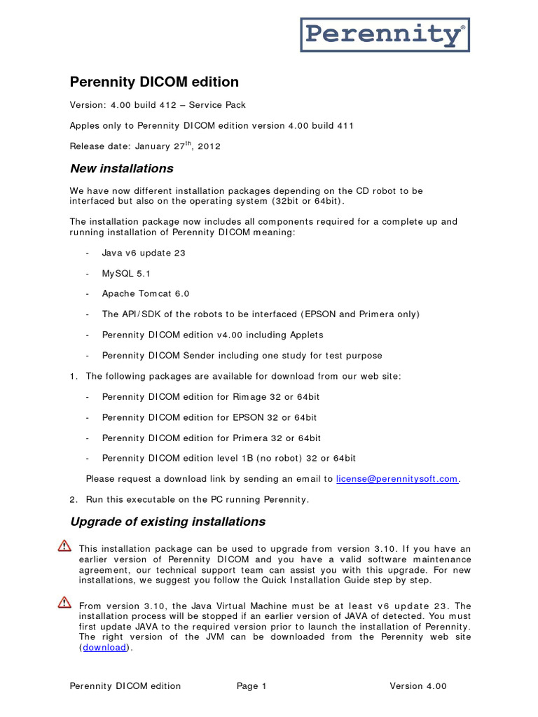 Perennity DICOM edition | PDF | Installation (Computer Programs) | Java (Programming Language)