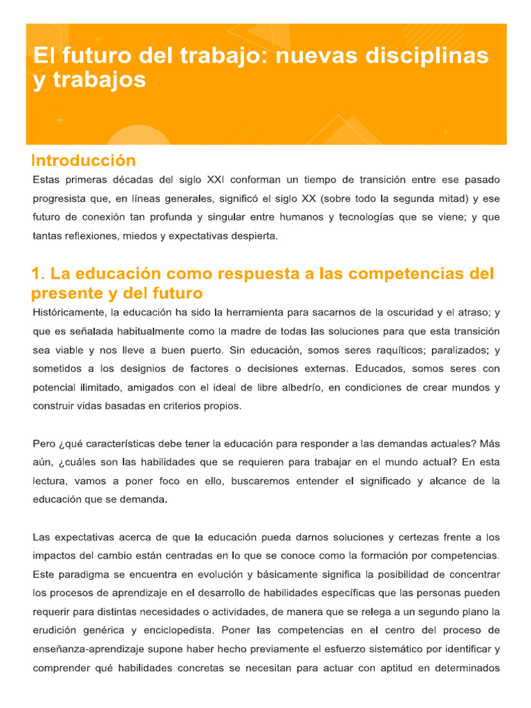 Modulo 3 - Lectura 3 El Futuro Del Trabajo - Nuevas Disciplinas y ...