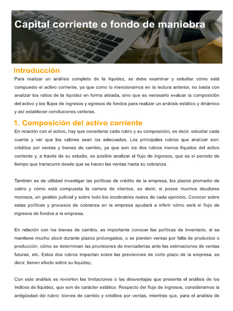 Modulo 3 - Lectura 3 Capital Corriente o Fondo de Maniobra | PDF
