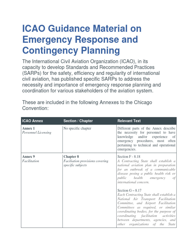 ICAO Emergency Response Planning Guide | PDF | Emergency Management ...
