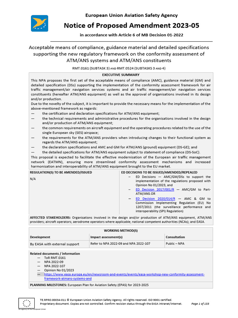 EASA Notice of Propsed Amendment NPA - 2023-05 | PDF | Systems Engineering