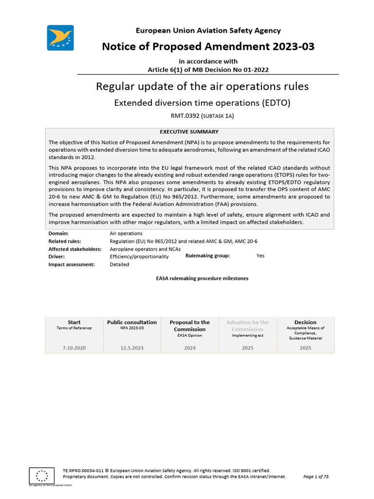 EASA Notice of Proposed Amendment - 2023-03 | PDF | Rulemaking | European Union