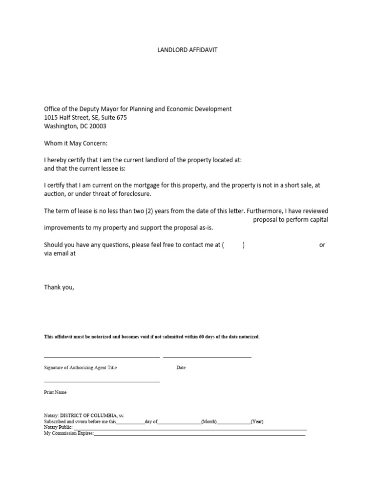 Fillable - Landlord Affidavit Template | PDF | Finance & Money Management