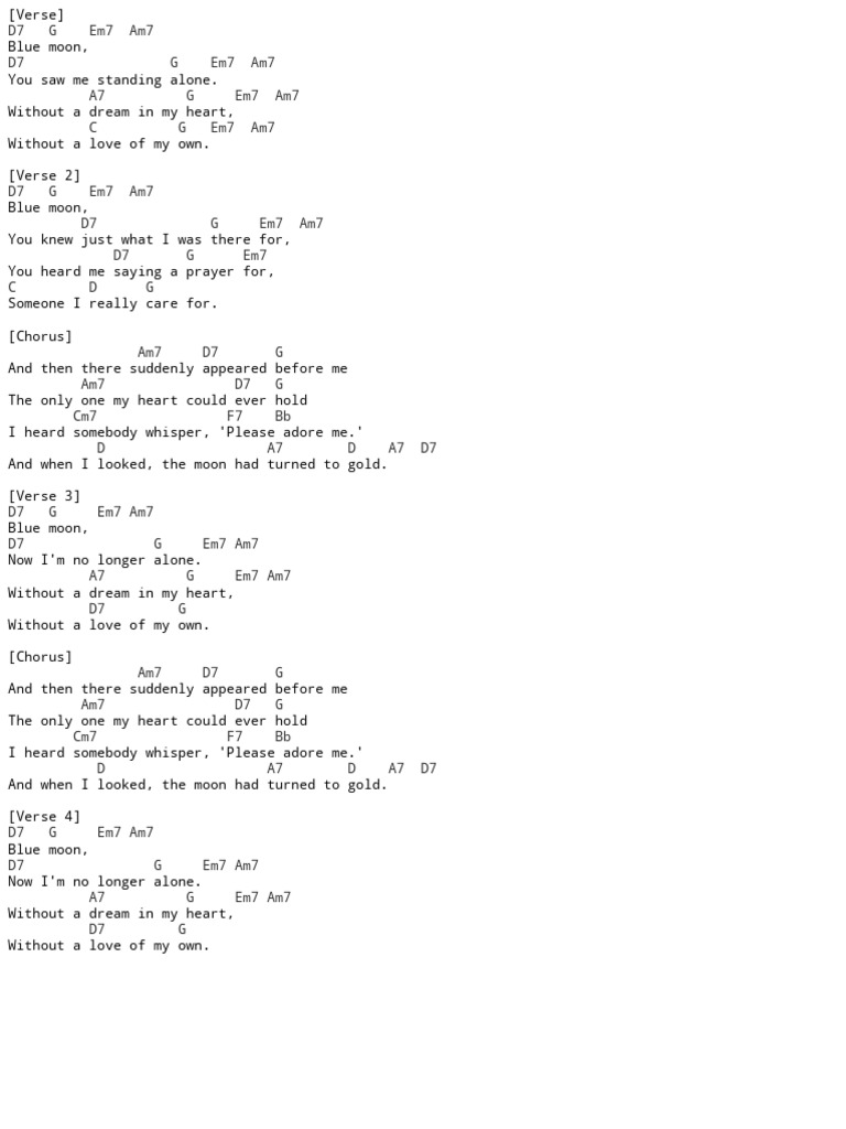Blue Moon Lyrics and Analysis | PDF