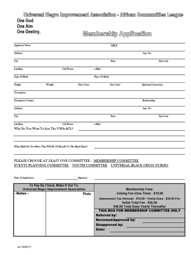UNIA-ACL Membership Application Form | PDF