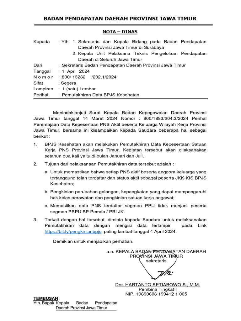 Nota Dinas Peremajaan Data Kepesertaan BPJS Kesehatan | PDF Nota Dinas Peremajaan Data Kepesertaan BPJS Kesehatan | PDF