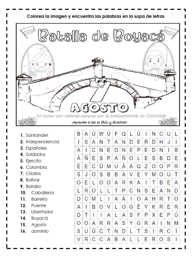 Sopa de Letras: Batalla de Boyacá | PDF