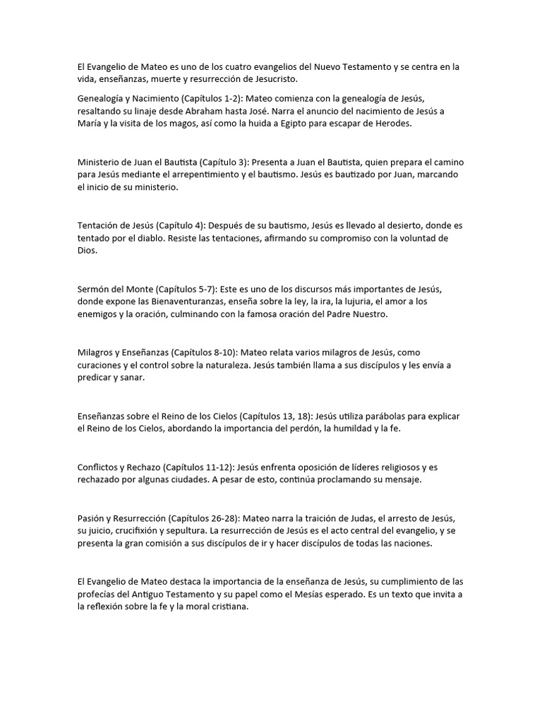 El Evangelio de Mateo Es Uno de Los Cuatro Evangelios Del Nuevo ... El Evangelio de Mateo Es Uno de Los Cuatro Evangelios Del Nuevo ...