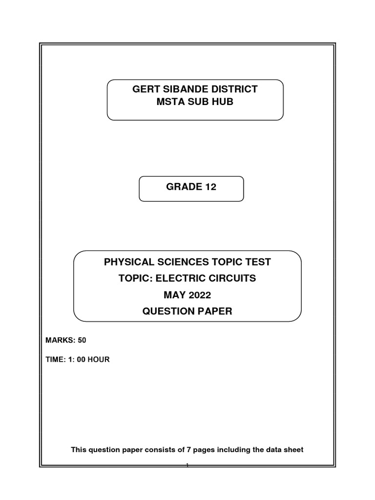 Topic Test QP (Electric Circuits 2022) | PDF | Electrical Resistance ...