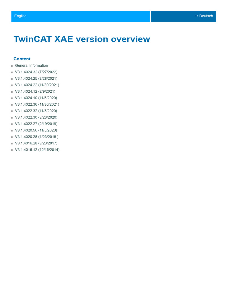 TwinCAT_XAE_version_overview | PDF | Variable (Computer Science) | Systems Engineering