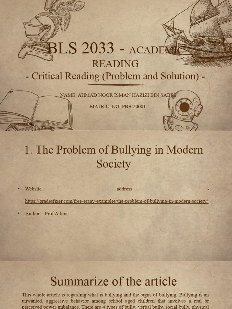 Critical Reading (Problem and Solution) | PDF | Anxiety | Bullying