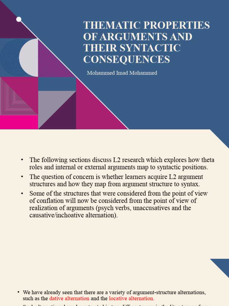 Thematic Properties of Arguments and Their Syntactic Consequences | PDF ...