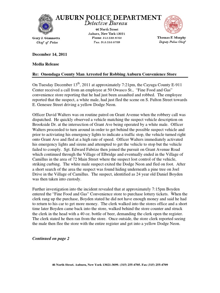 Auburn Convenience Store Robbery | PDF | Law Enforcement | Crime & Violence