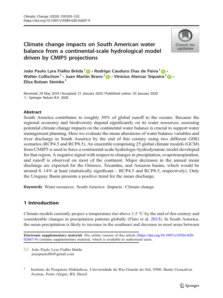 BREDA, J. P. L. F Climate Change Impacts On South American Water ...
