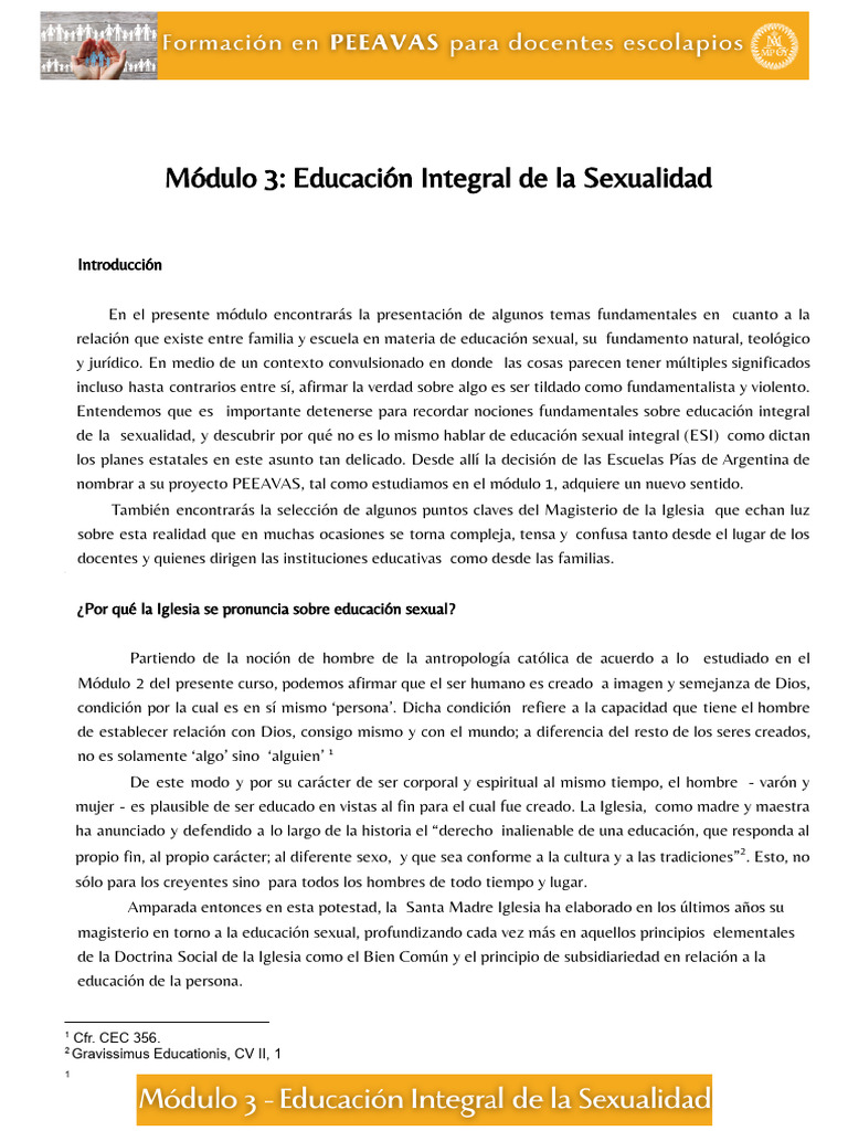 Módulo 3 - Educación Integral de La Sexualidad | PDF | Amor | Iglesia Católica