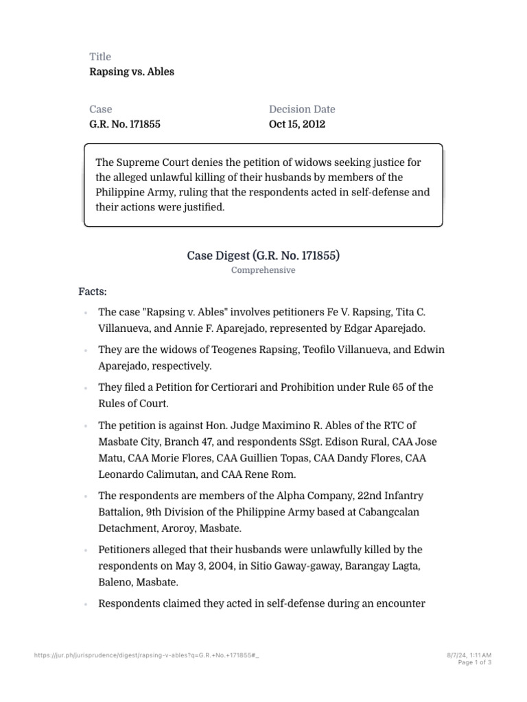 G R No 171855 Rapsing Vs Ables Pdf Court Martial Jurisdiction