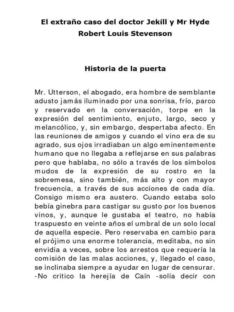 El misterioso encuentro de Utterson y Enfield | PDF | Extraño caso del ...
