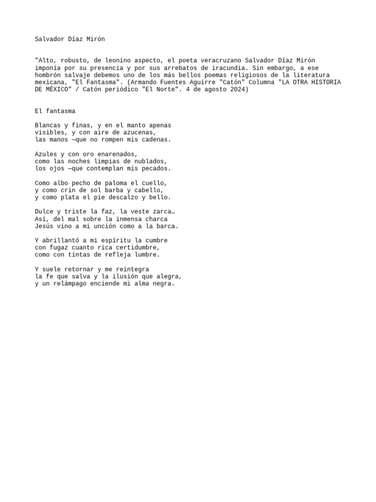 El Fantasma - Poema de Salvador Díaz Mirón | PDF El Fantasma - Poema de Salvador Díaz Mirón | PDF