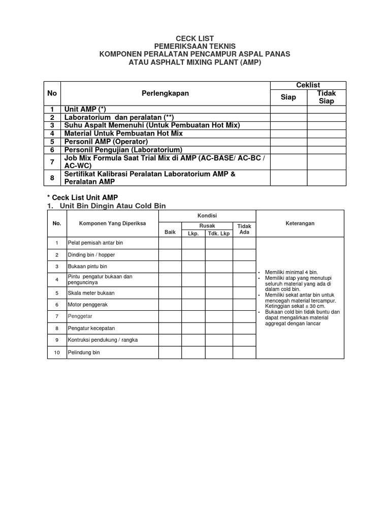 Cek List Pemeriksaan AMP-1 | PDF