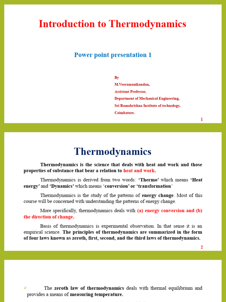 Introduction To Thermodynamics: Power Point Presentation 1 | PDF ...