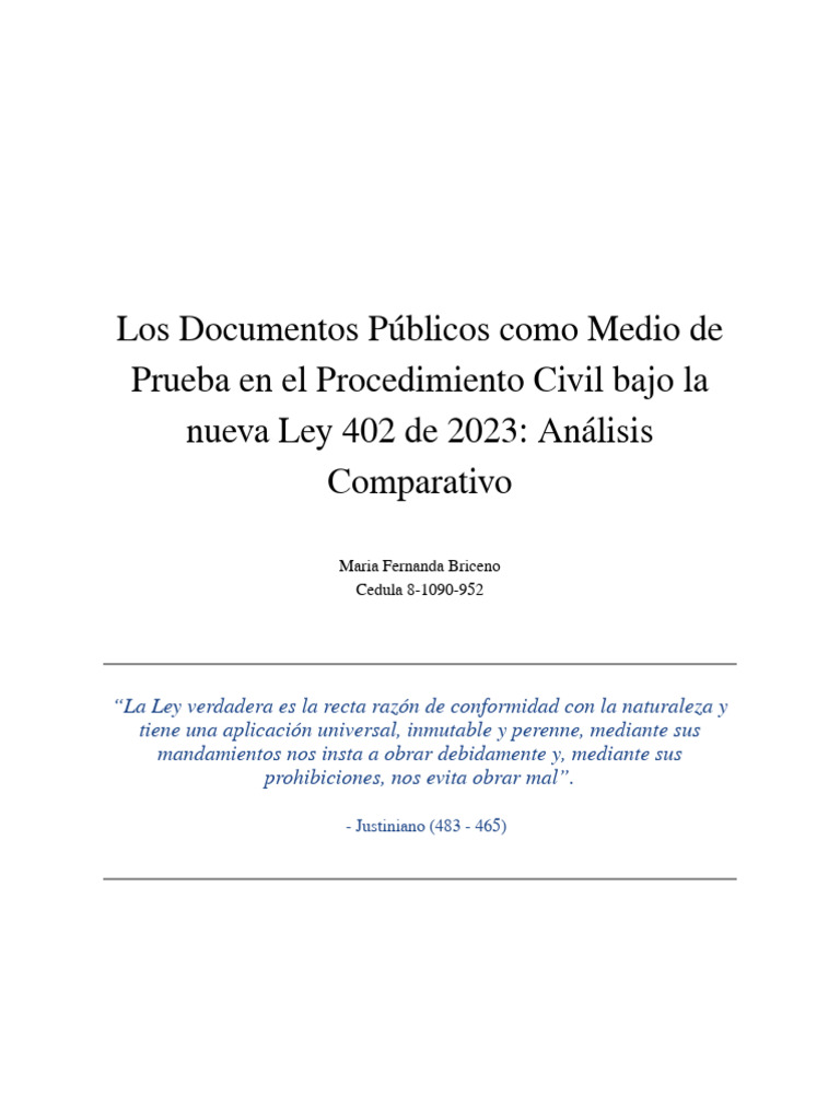 Los Documentos Públicos como Medio de Prueba en el Procedimiento Civil bajo la nueva Ley 402 de ...