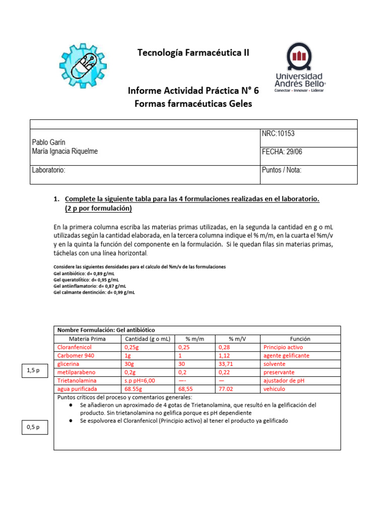 Informe 6 - Geles (2024 - 10) | PDF | Gel | Química