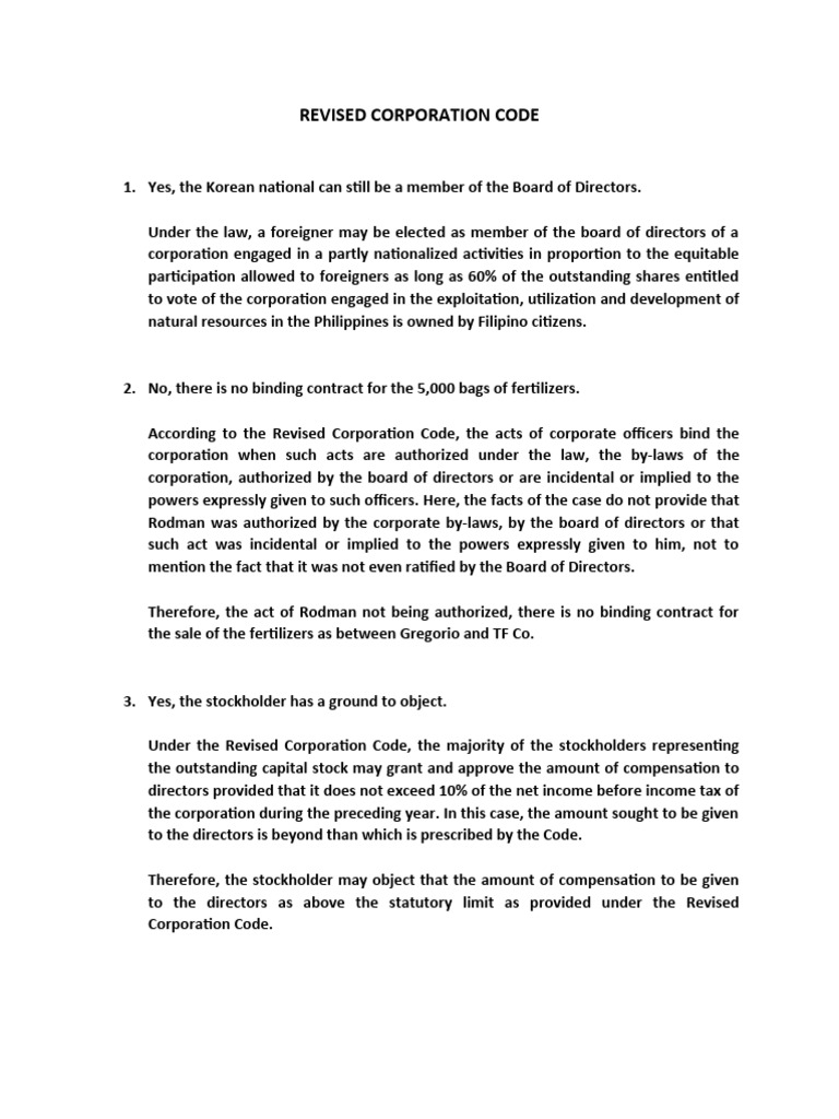 REVISED CORPORATION CODE | PDF | Corporations | Dividend