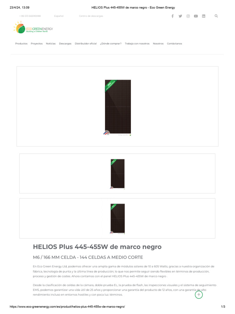 HELIOS Plus 445-455W de Marco Negro - Eco Green Energy | PDF | Panel ...