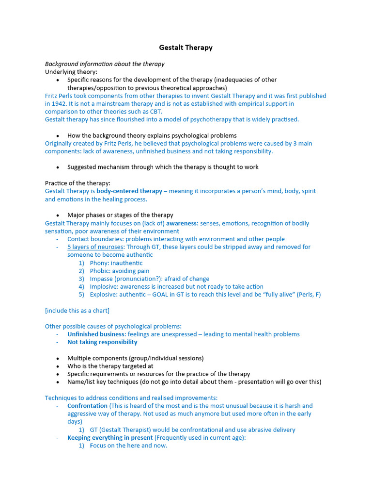 Gestalt Therapy Overview & Techniques | PDF | Psychotherapy | Gestalt ...