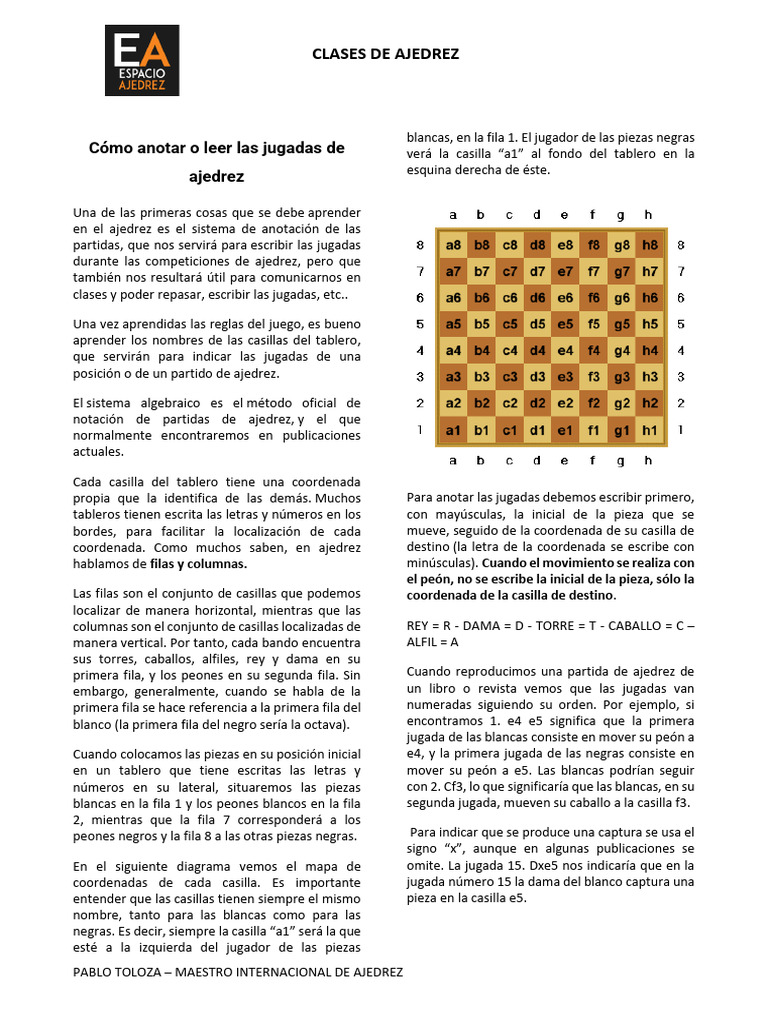 Cómo Leer y Escribir Ajedrez | PDF | Ajedrez | Juegos de mesa