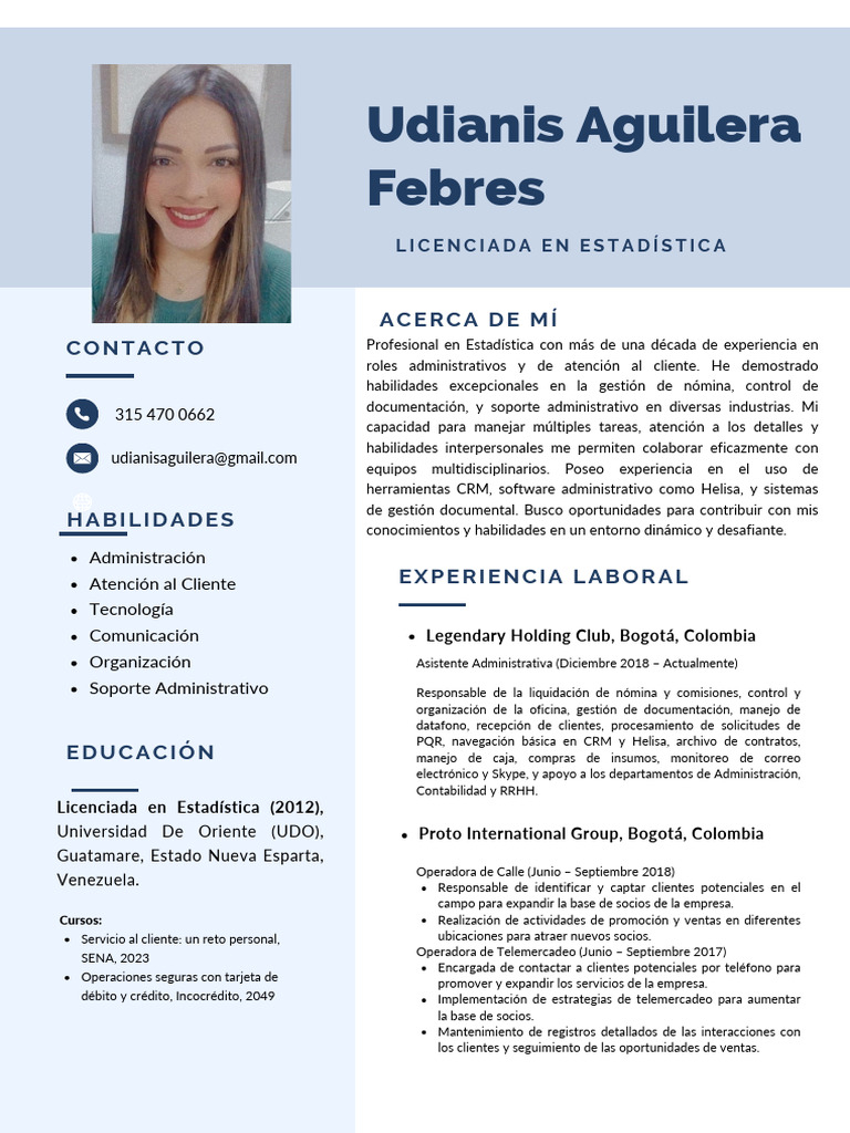 Currículum Vitae CV de Mujer Minimalista Azul | PDF | Seguro | Servicio ...