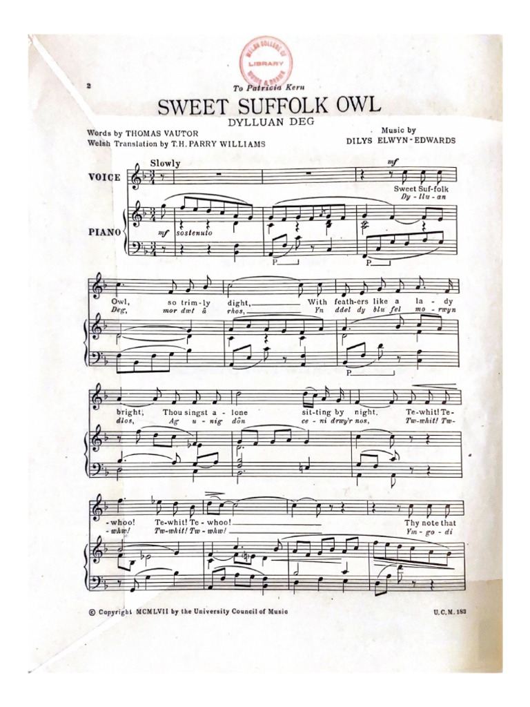 Sweet Suffolk Owl (Dilys Elwyn - Edwards) | PDF