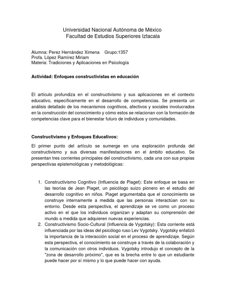 ACT. Enfoques Constructivistas en Educación | PDF | Constructivismo (filosofía de la educación ...