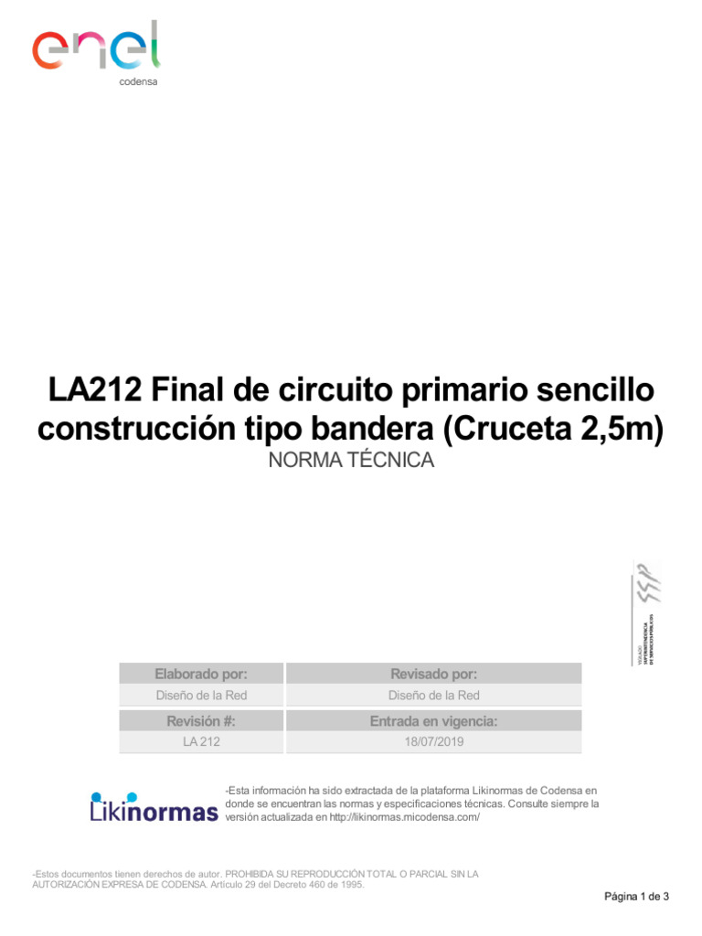 LA212 Final de Circuito Primario Sencillo Construcción Tipo Bandera (Cruceta 2,5m) | PDF