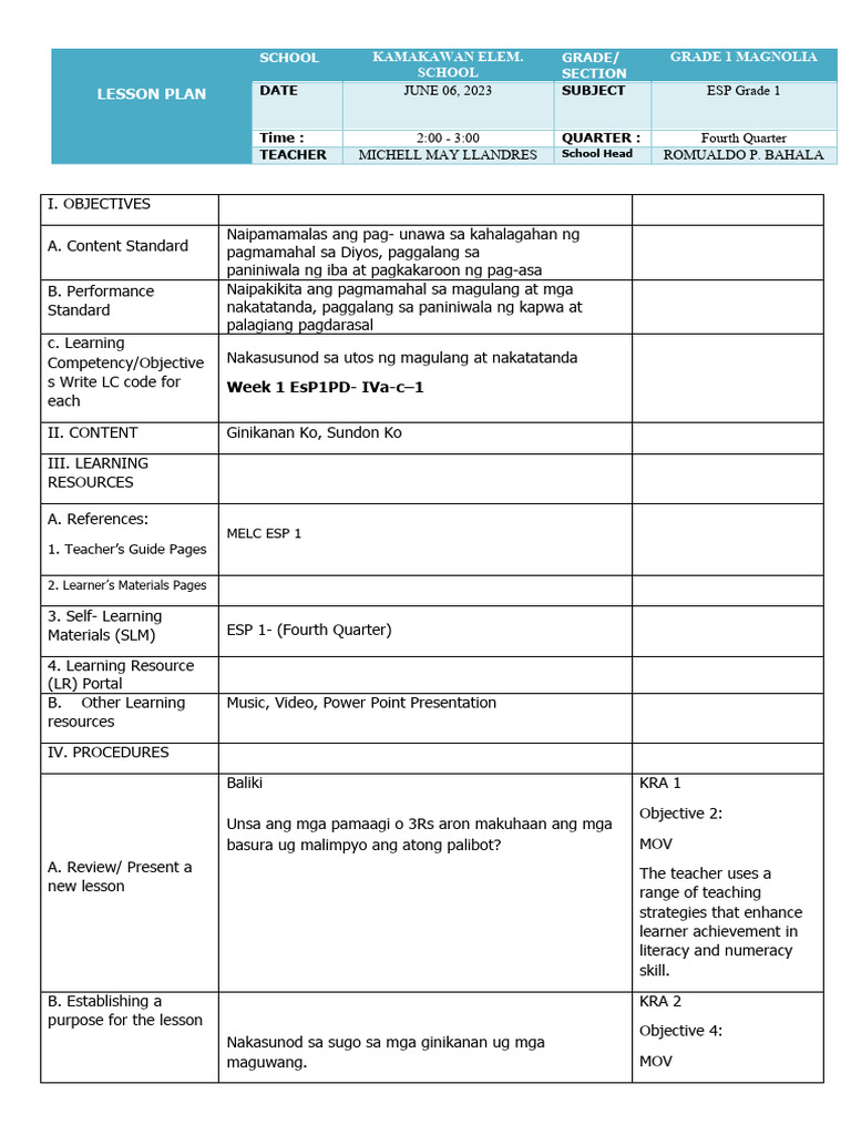 LP Esp 1 Nakasusunod Sa Utos NG Magulang | PDF