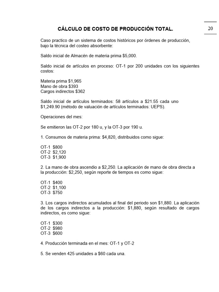 Cálculo de Costo de Producción Total | PDF | Economias
