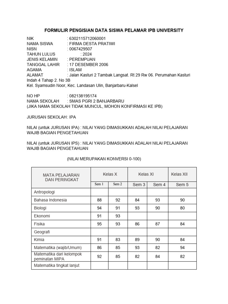 Formulir Pengisian Data Siswa Pelamar BEST Program Minamas - Sekolah ...