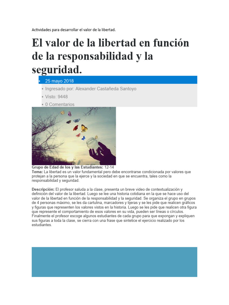 Actividades para Desarrollar El Valor de La Libertad 6° | PDF | Libertad | Derechos