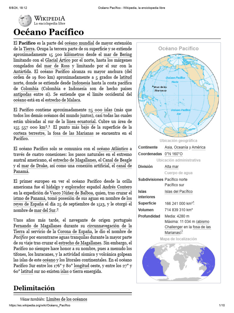 Ubicación y características del Pacífico | PDF | océano Pacífico ...