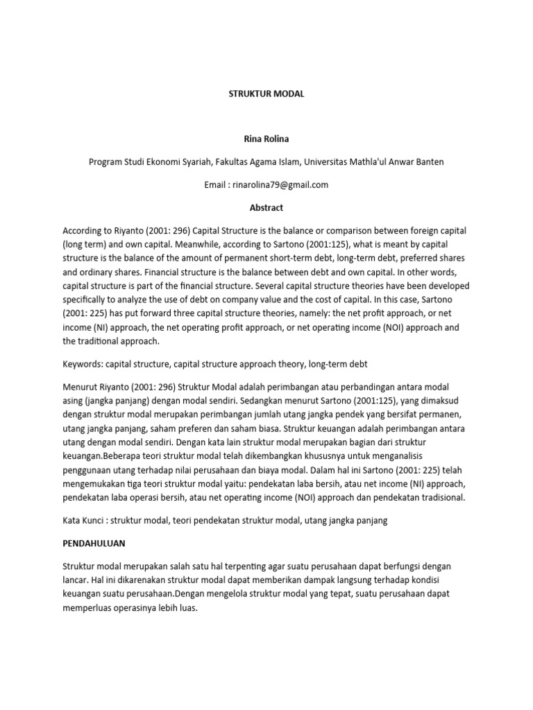 Teori dan Komponen Struktur Modal | PDF