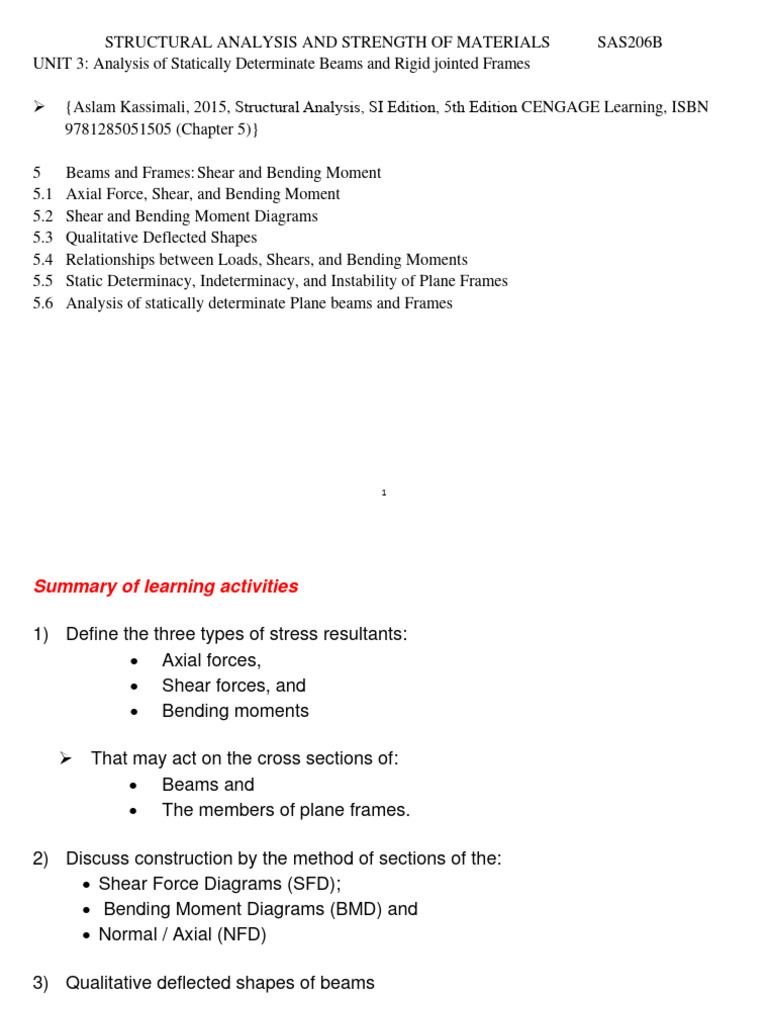 3 SAS206B LU 3 Statically Determinate Beams and Rigid Jointed Frames ...
